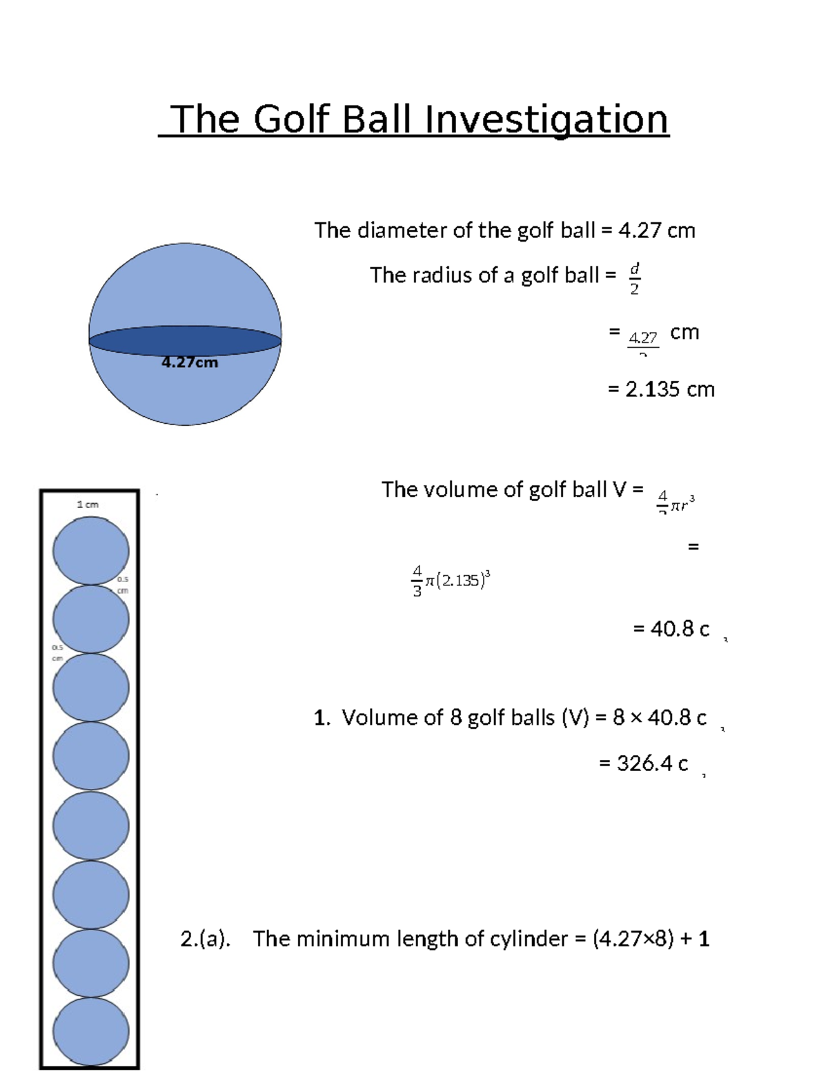 Math - Golf Ball Investigation Calculations and Volume Analysis - Studocu