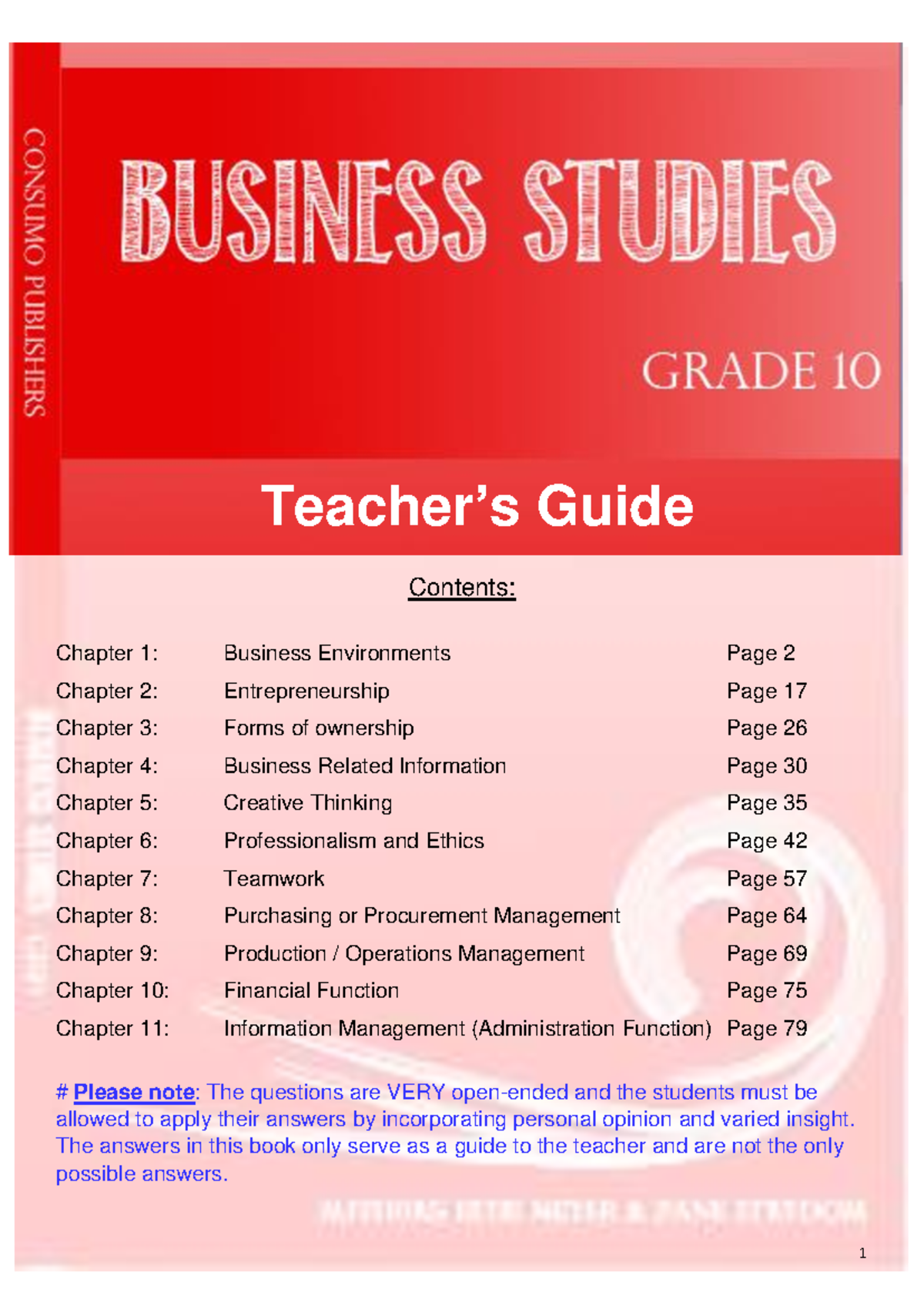 Grade 10 Business Studies Teacher's Guide: Comprehensive Course ...