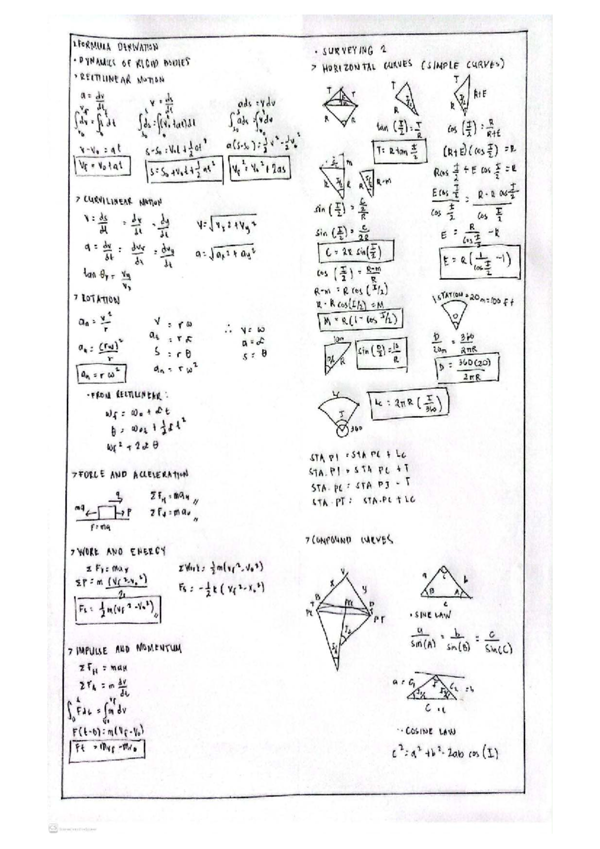 Dynamics Formulas: Rectilinear Motion & Curvilinear Motion (ENG 101 ...