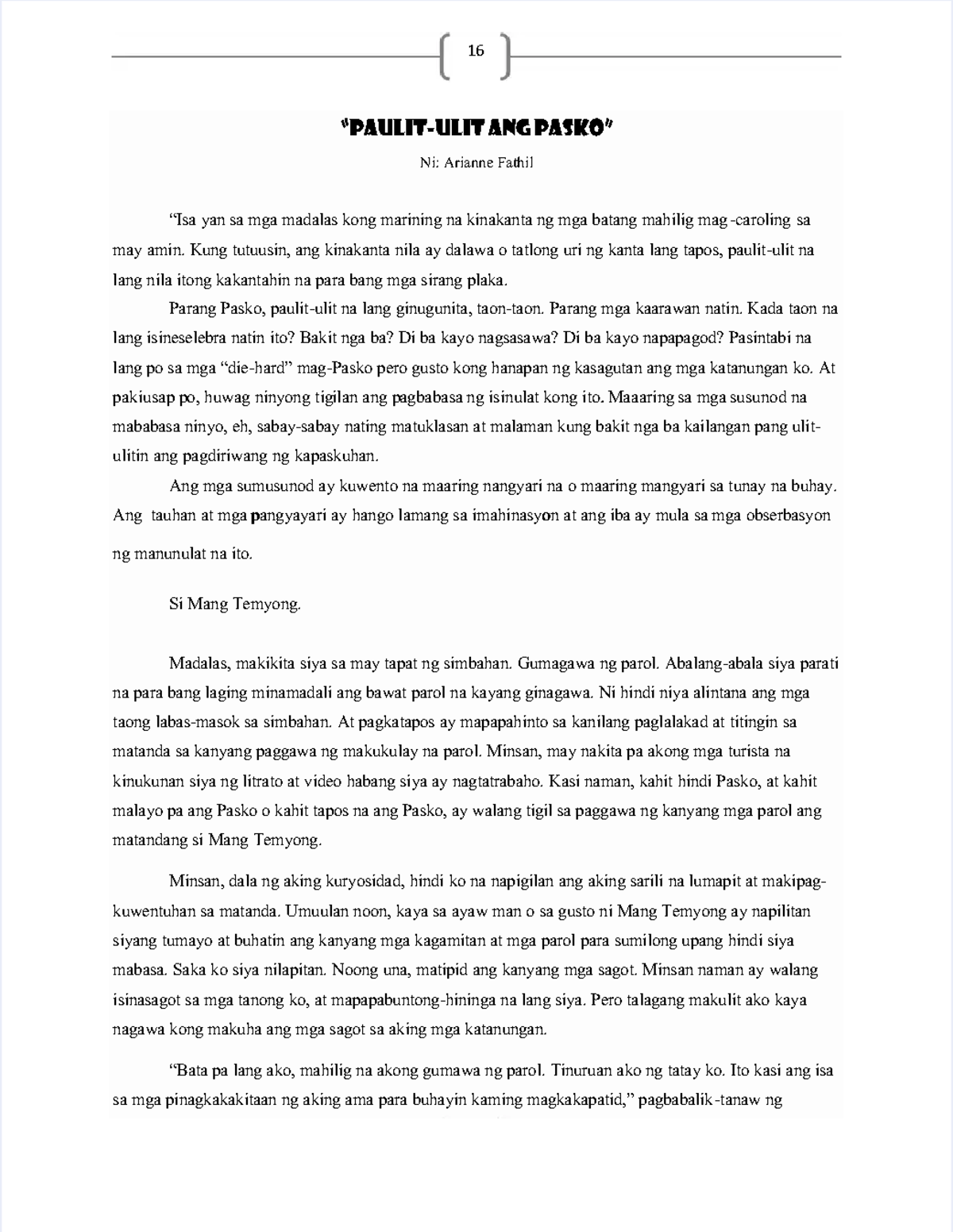 Pdf-7-maikling-kwento compress - “Paulit“Paulit-ulit ang Pasko”ulit ang ...