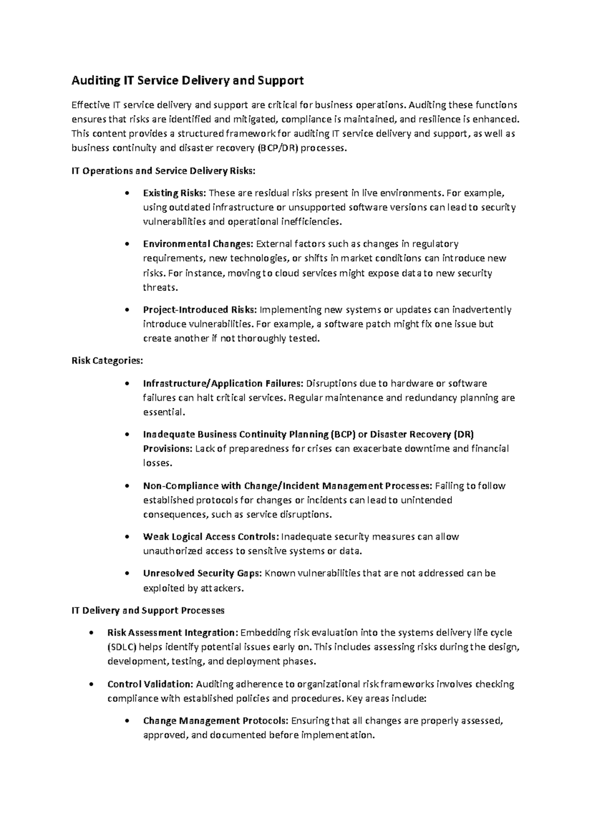 Auditing IT Service Delivery and Support - Auditing IT Service Delivery ...