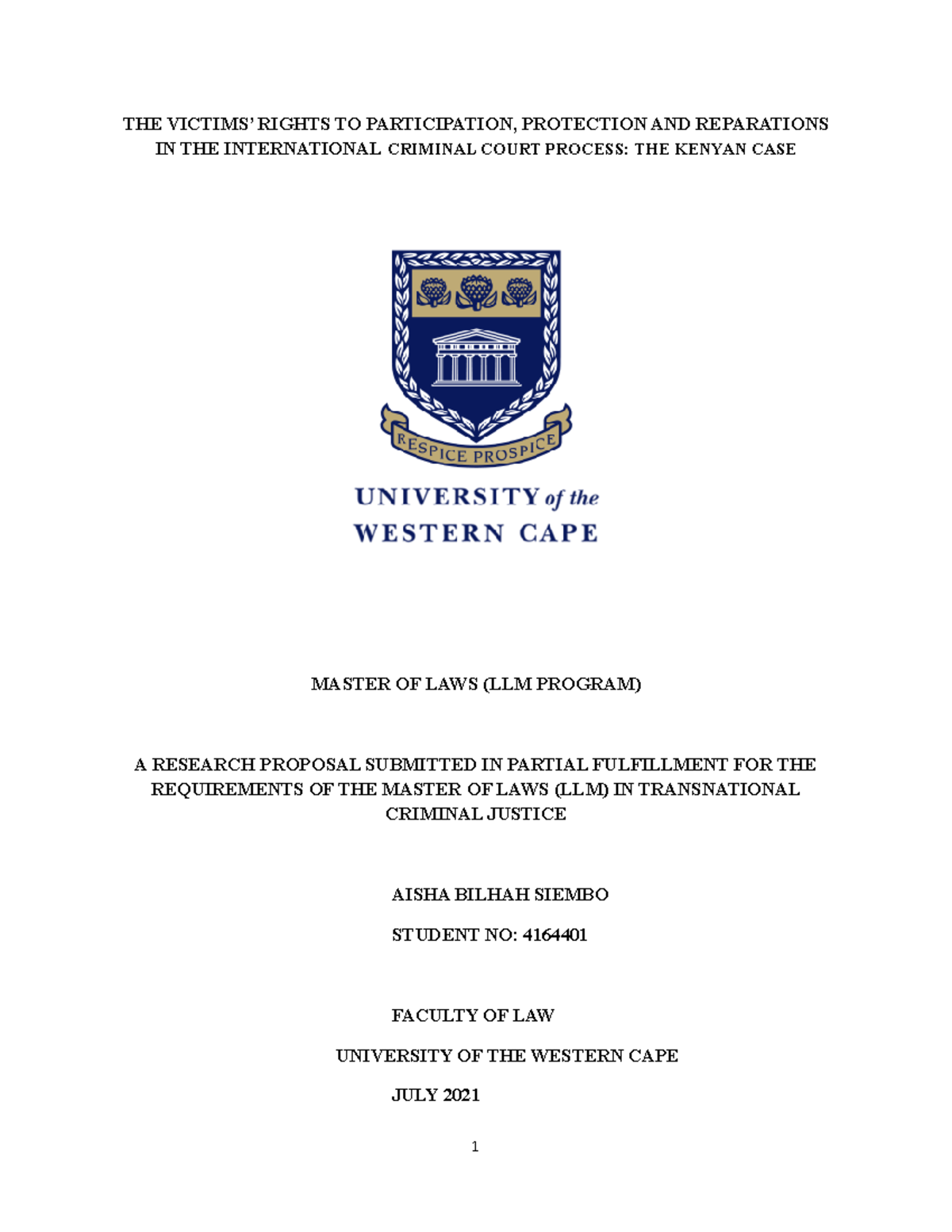 "LLM Research Proposal: Victims' Rights in ICC Process - Kenyan Context ...