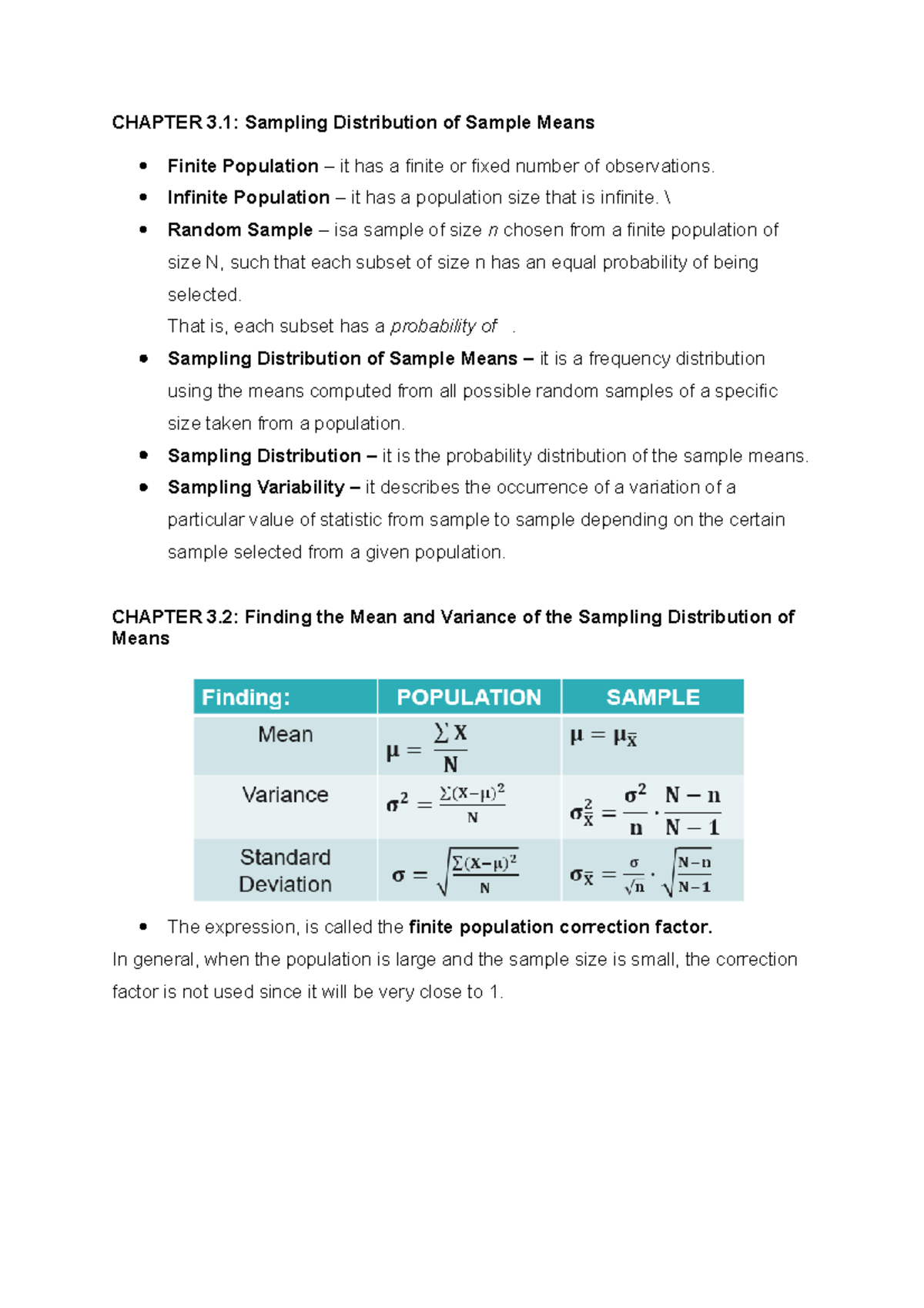 Sampling Distribution of Sample Means Finding the Mean and Variance of ...