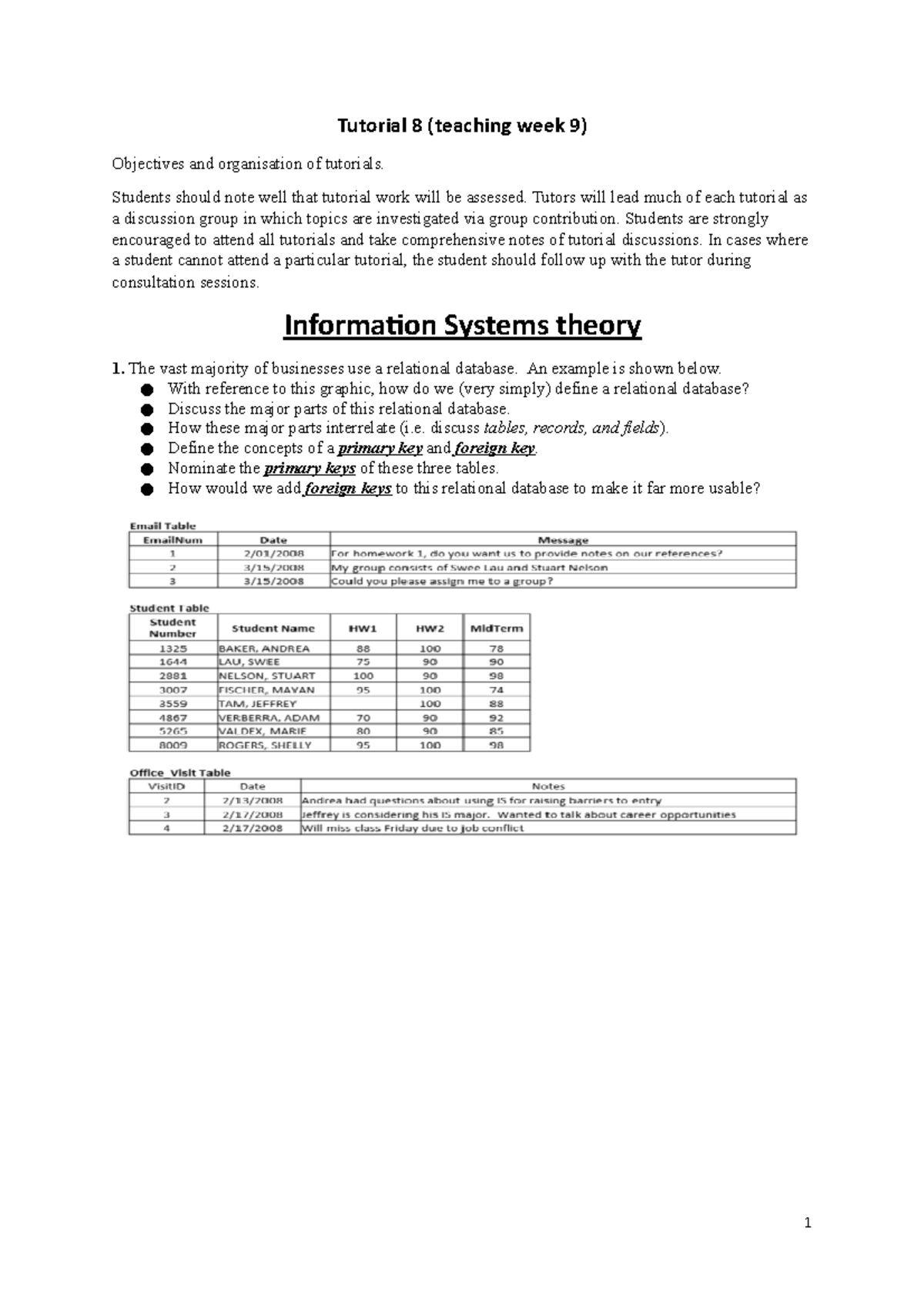 Tutorial 8 pre-tutorial tasks with answers(1) - Tutorial 8 (teaching week 9) Objectives and ...