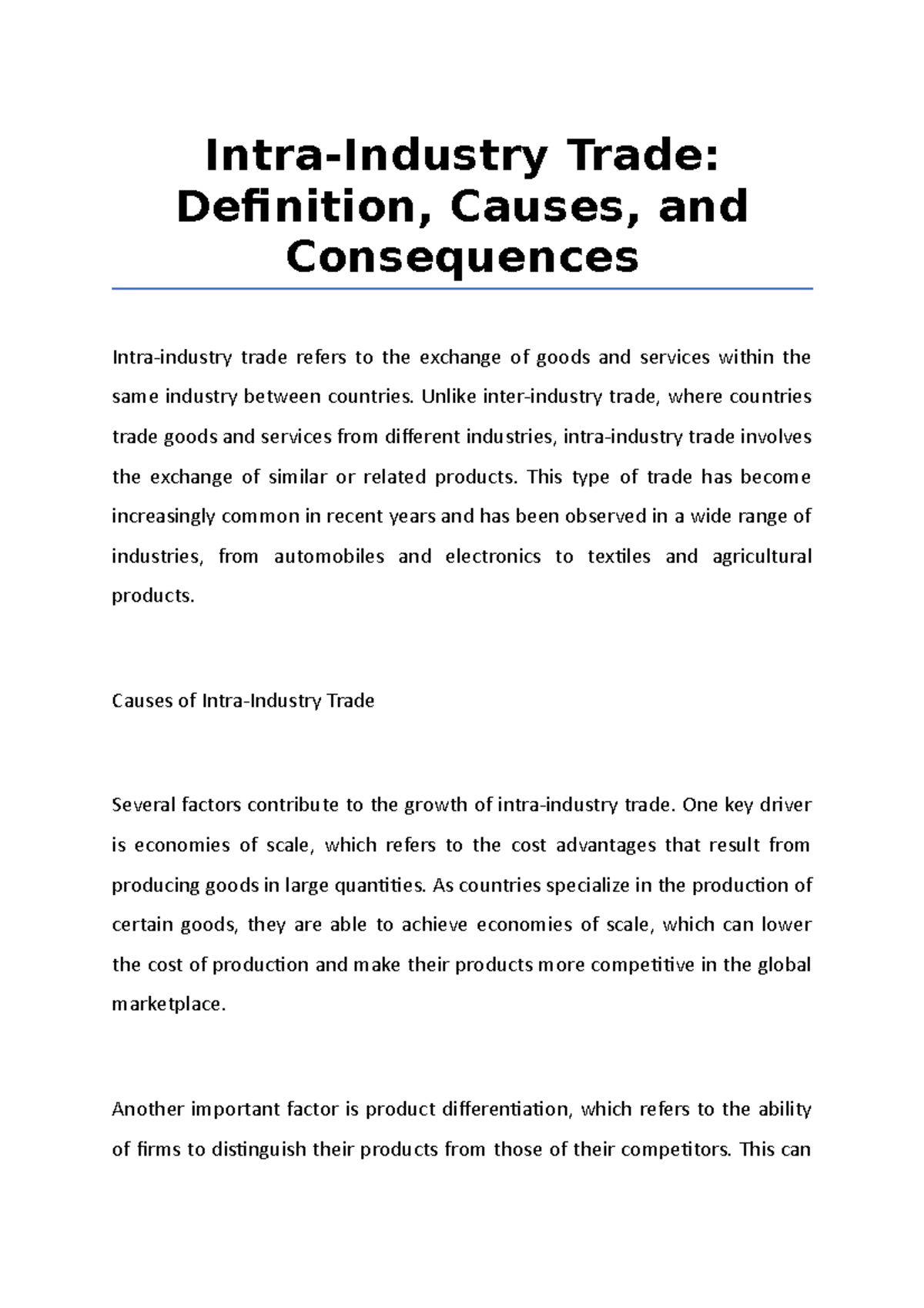 Intra-Industry Trade: Definition, Causes, Consequences & Implications ...