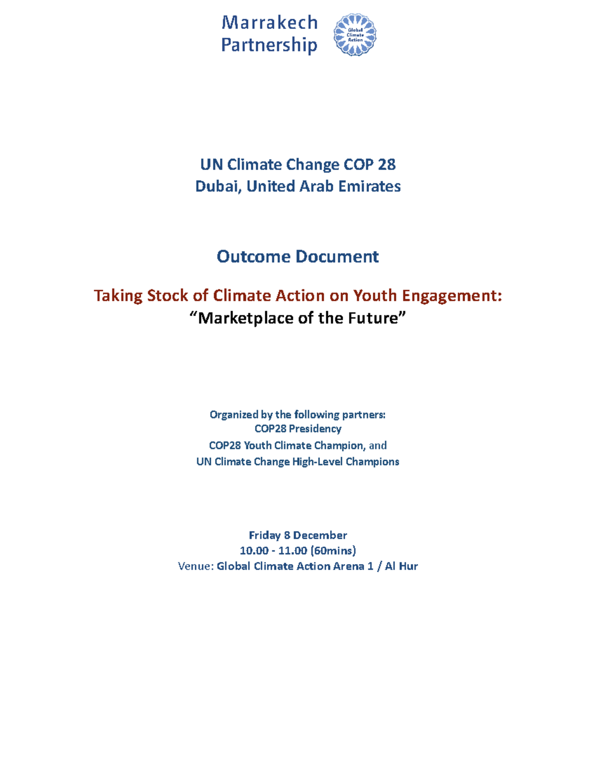 COP28 Event Outcomes Marketplace of the Future - UN Climate Change COP ...