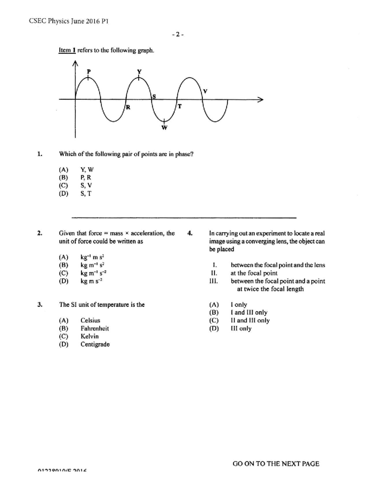 CXC Physics Paper 1 June 2016 Exam Review and Solutions - Studocu