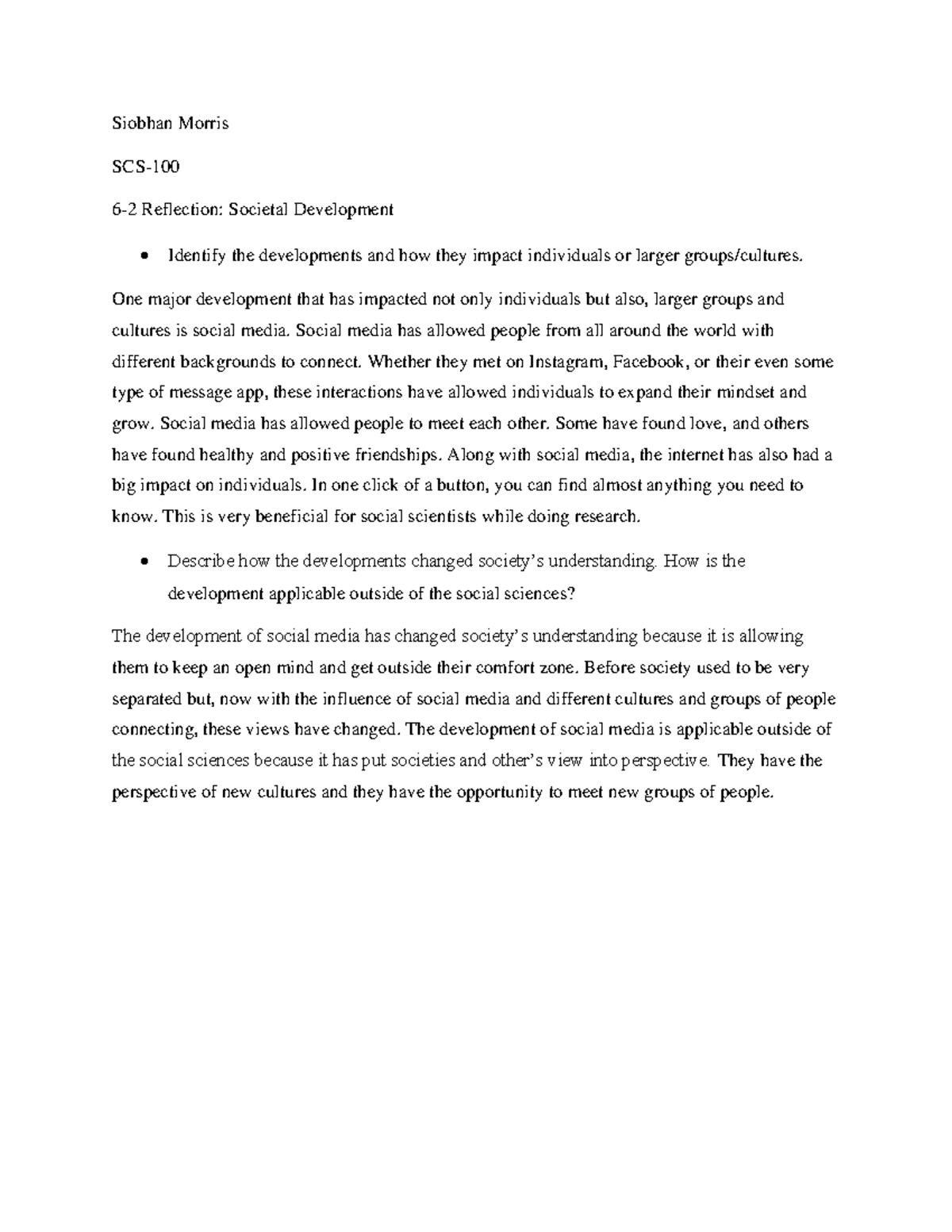 6-2 Reflection Societal Development - Siobhan Morris SCS- 6-2 ...