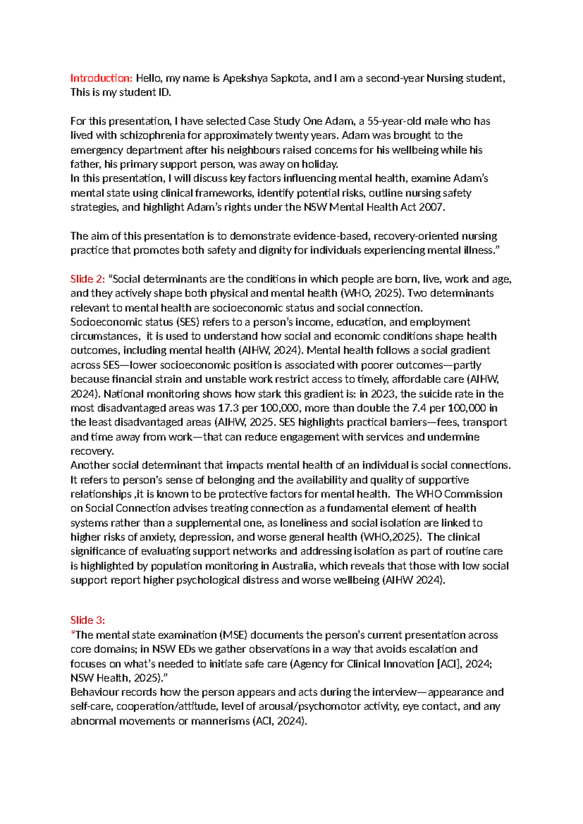 NURS 301: Case Study on Schizophrenia - Mental Health Assessment 2 ...