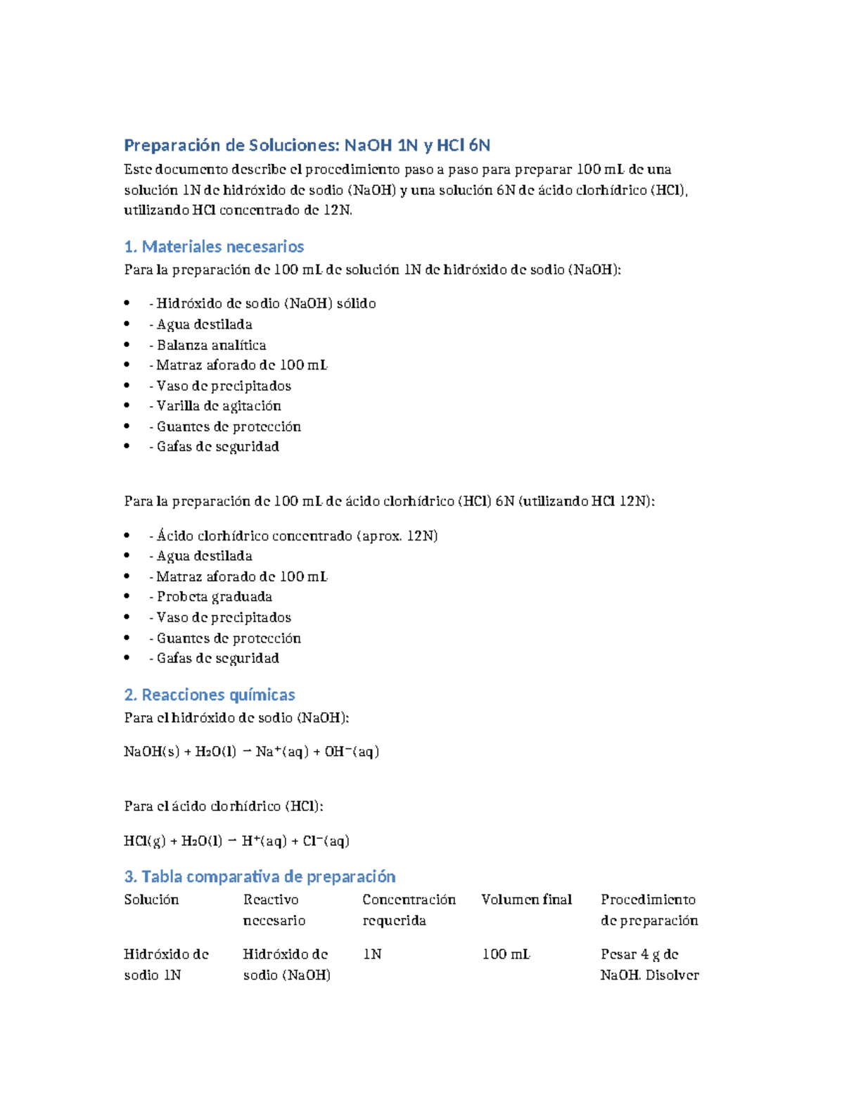Preparación de Soluciones: NaOH 1N y HCl 6N - Guía Completa - Studocu