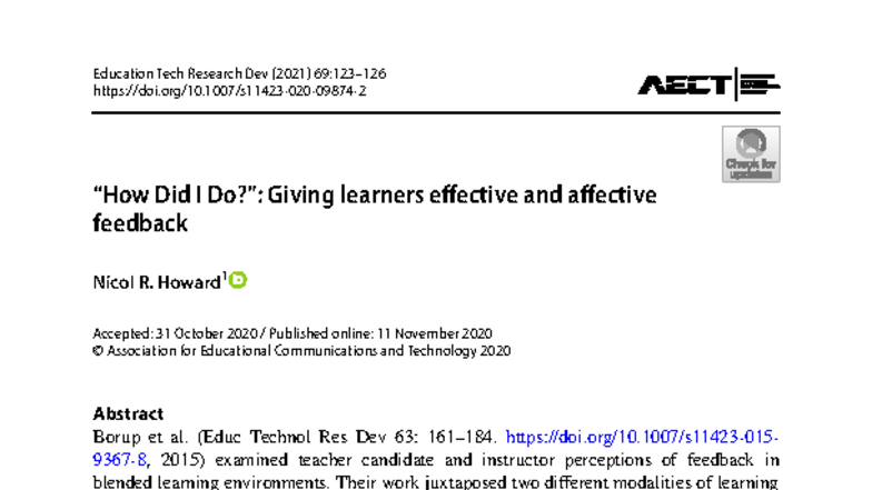 How Did I Do? Effective & Affective Feedback Strategies (EDUC 2021 ...