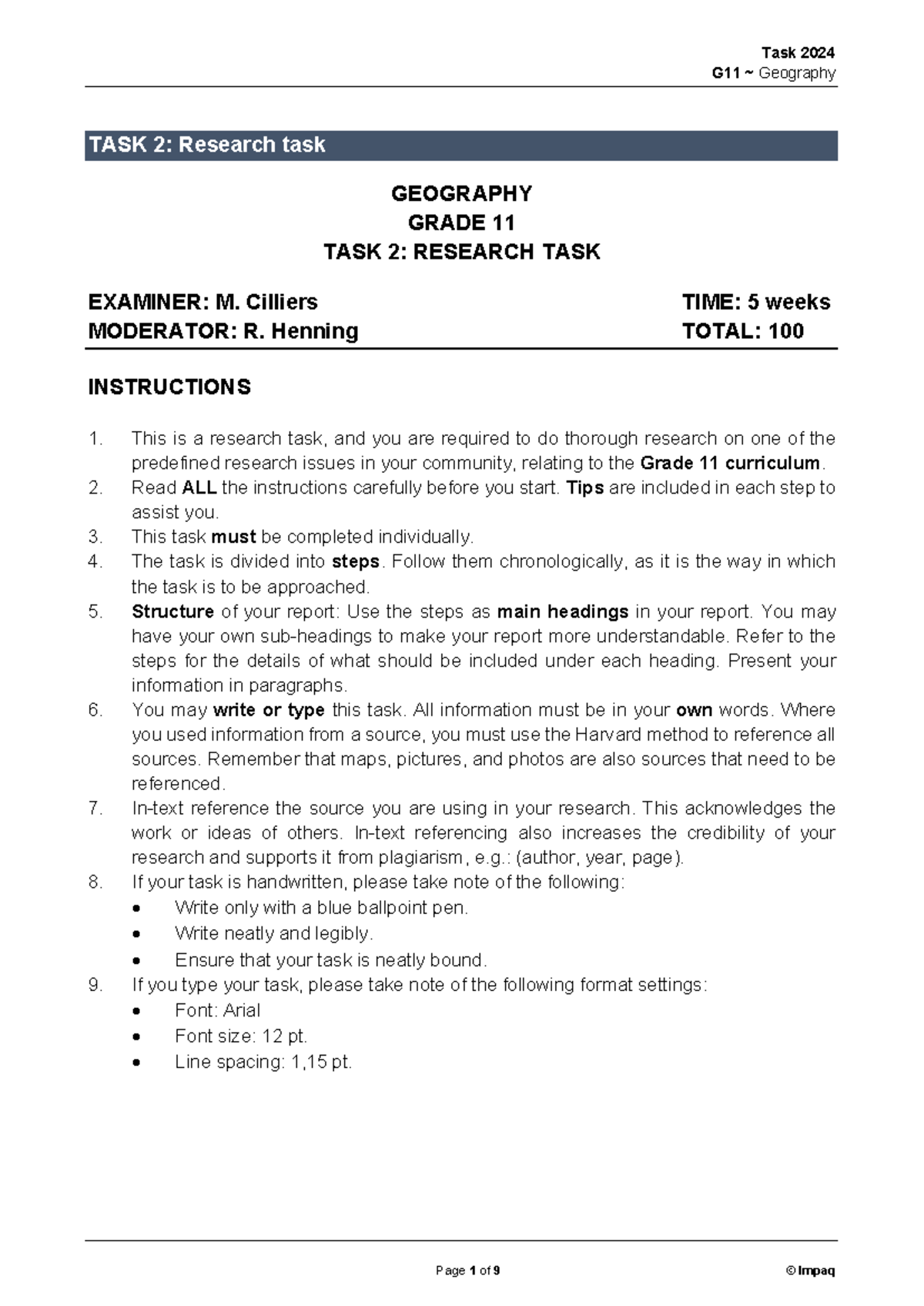 G11 Geography Research Task Guidelines and Requirements - Studocu