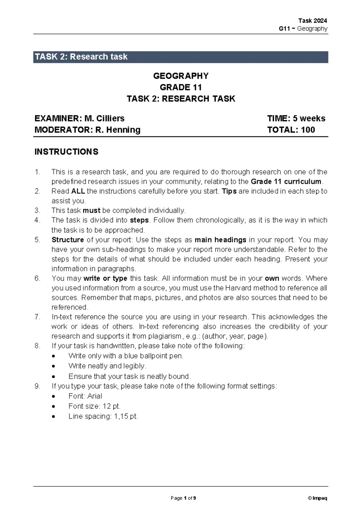 G11 Geography Research Task Guidelines and Requirements - Studocu