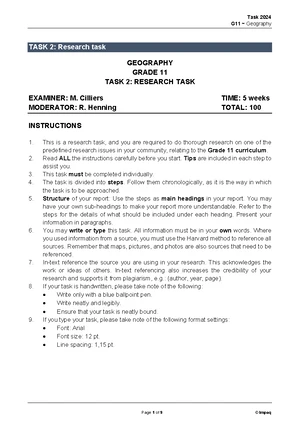 G11 Geography Research Task Guidelines and Requirements - Studocu