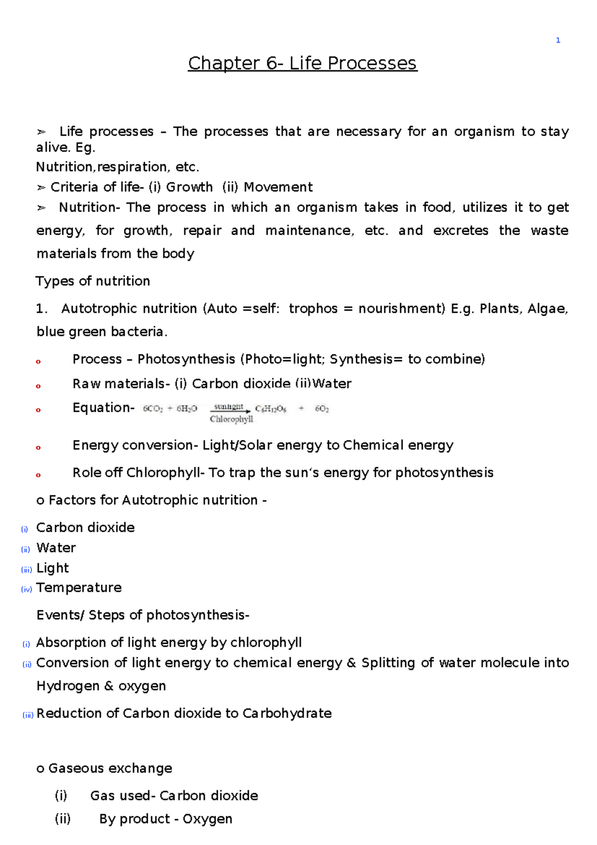 Chapter 1: Life Processes in Biology (Bio) - Overview and Key Concepts ...