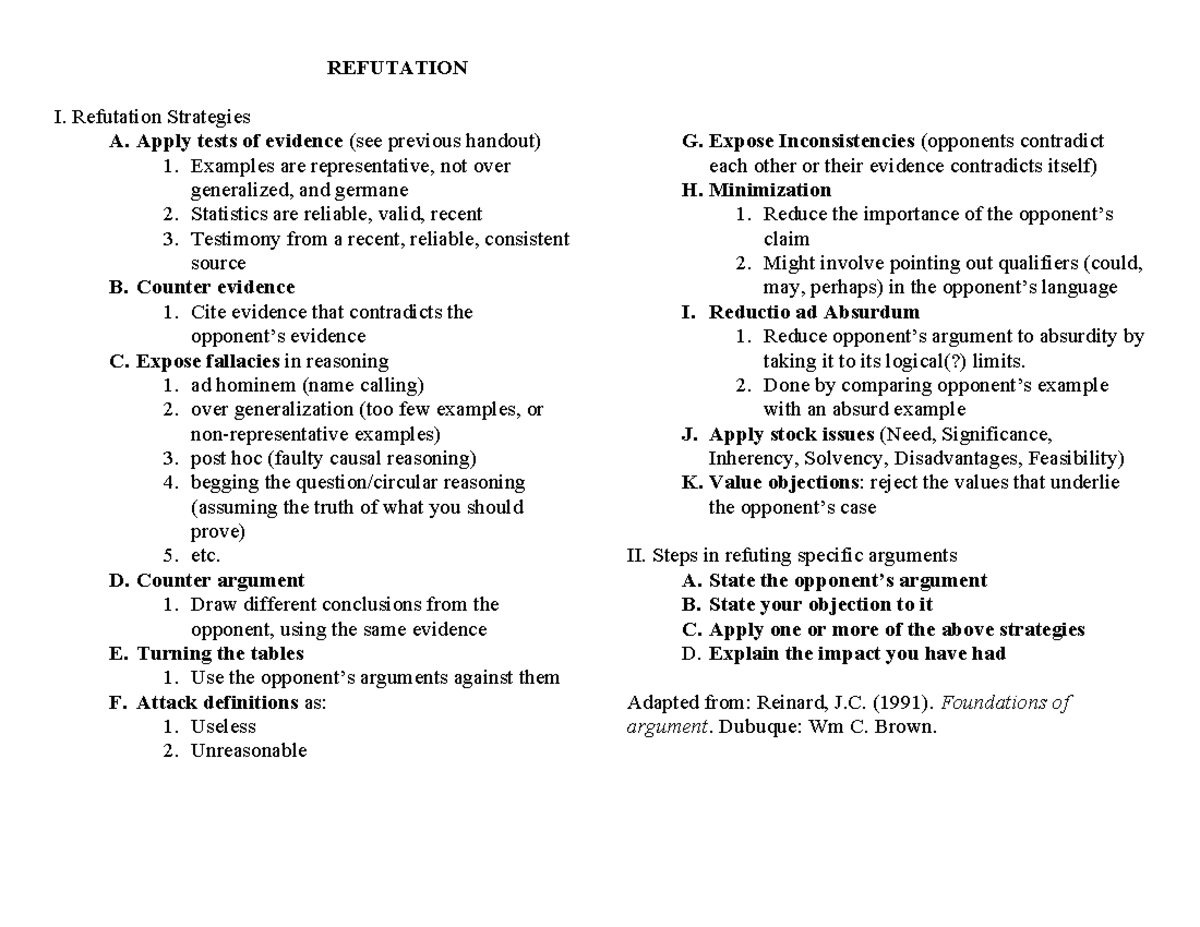 Refutation Strategies: Techniques for Argument Defense (ENG 101) - Studocu