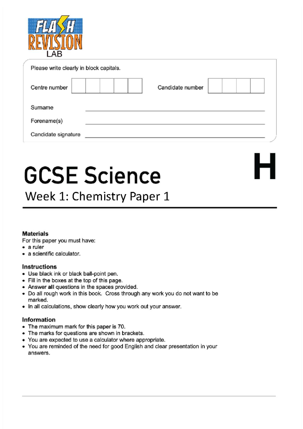 Week 1: Chemistry Paper 1 - Structure, Bonding, and Reactions - Studocu