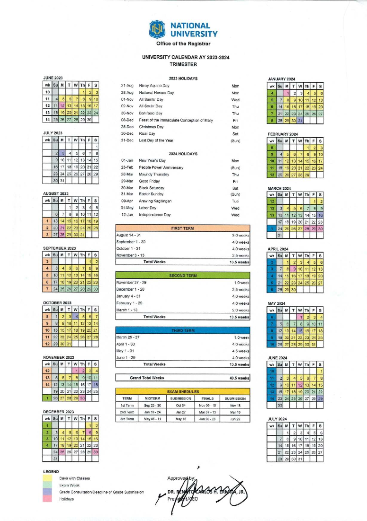 Approved University Calendar AY 2023-2024: Holidays & Exam Schedule - Studocu