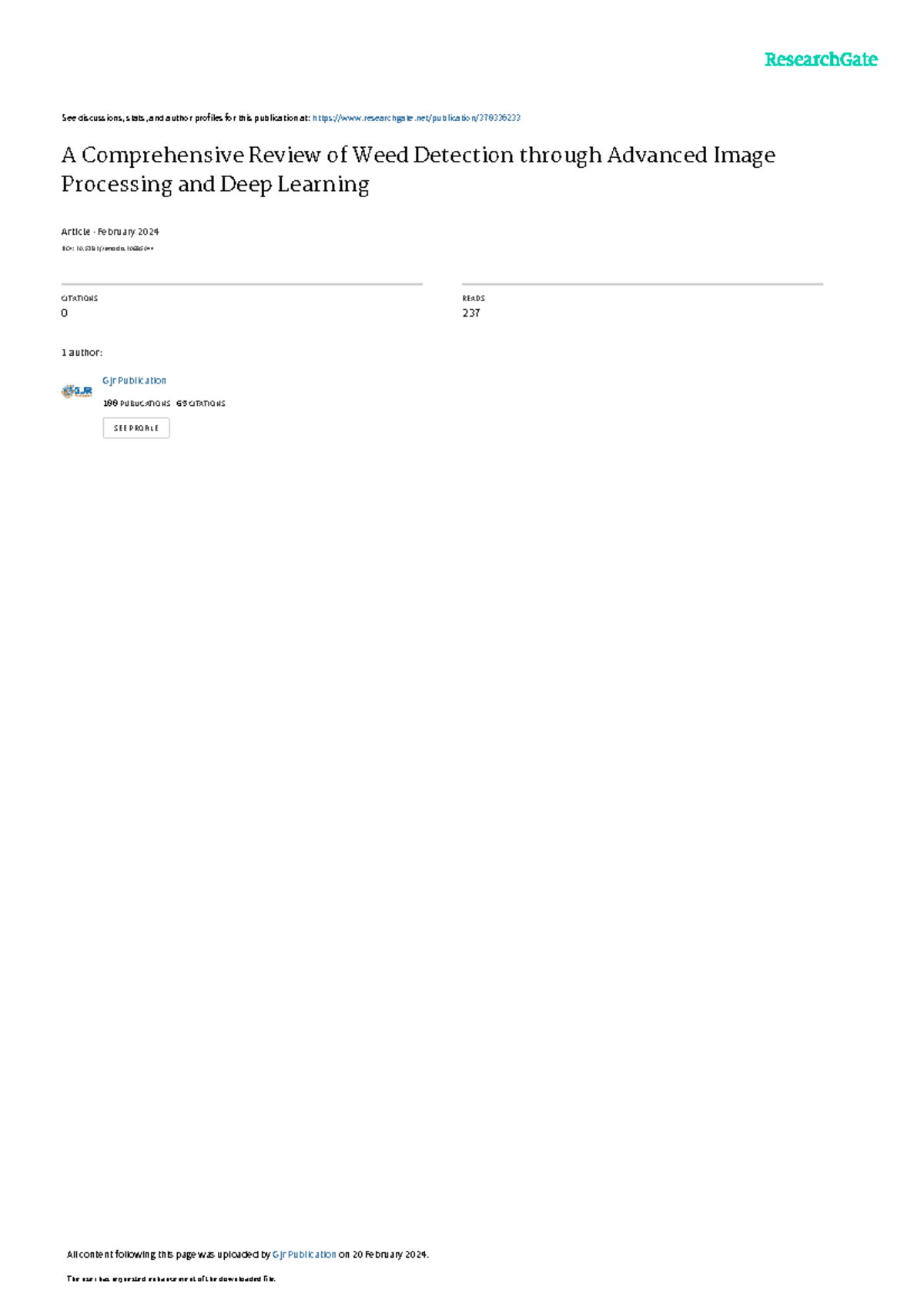 A Comprehensive Review of Weed Detection: Image Processing & Deep ...