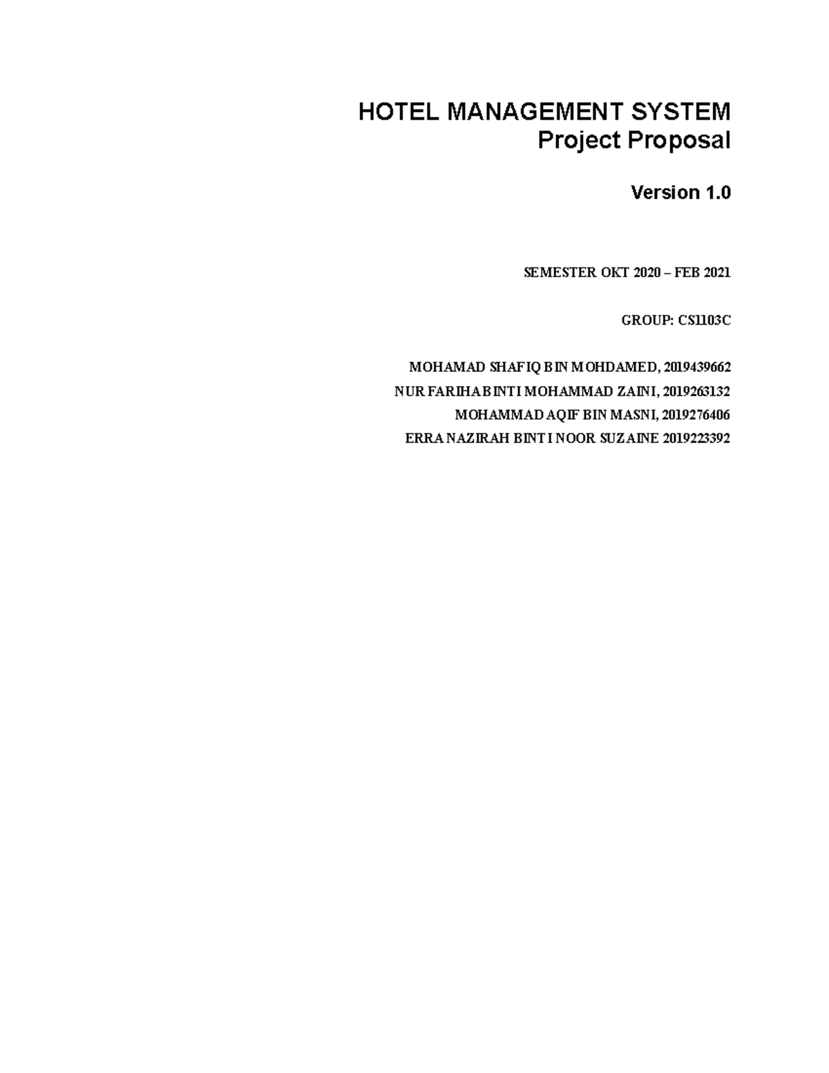 1.2 Proposal Template - HOTEL MANAGEMENT SYSTEM Project Proposal ...