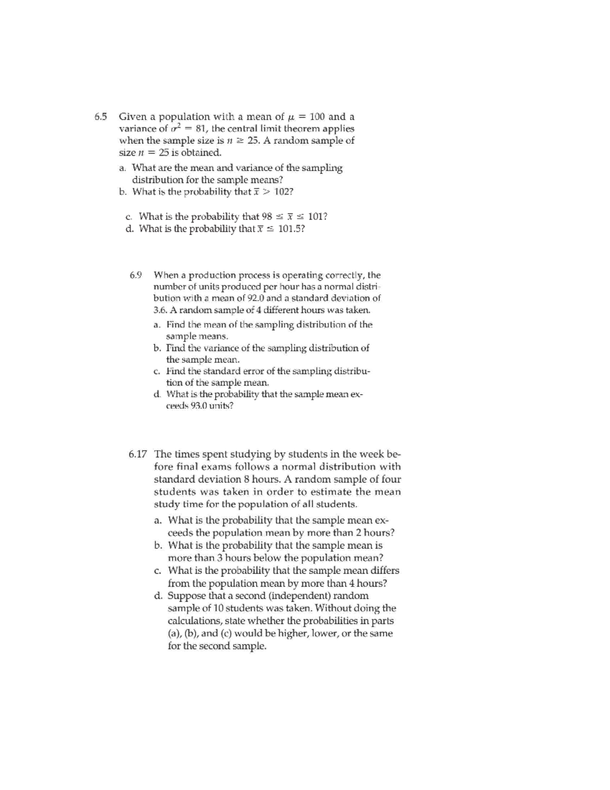 Statistics Exercises: Central Limit Theorem & Sampling Distributions (STAT 101) - Studocu