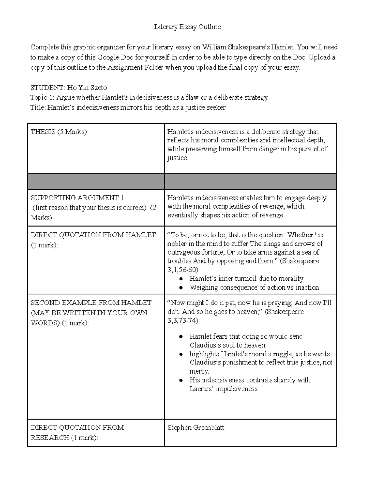 Updated - fqefrqer - Literary Essay Outline Complete this graphic ...