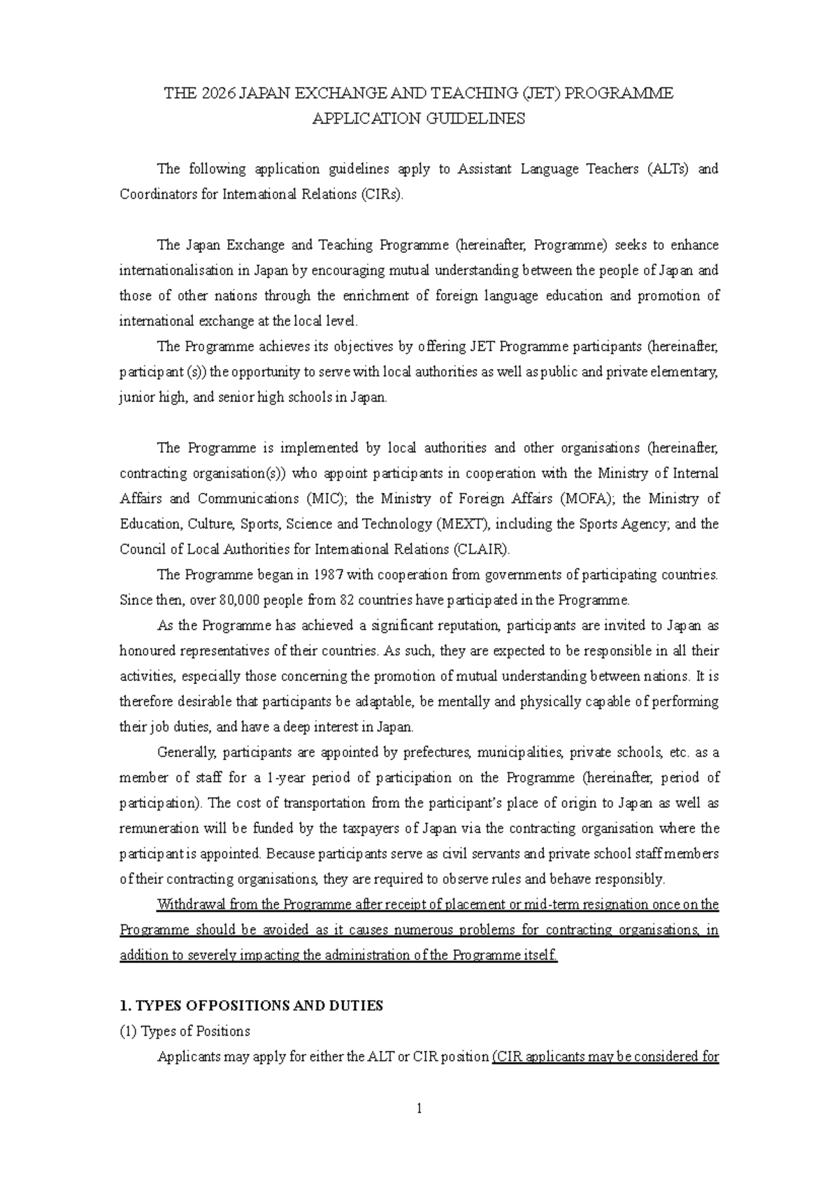JET Programme 2026 Application Guidelines for ALTs and CIRs - Studocu