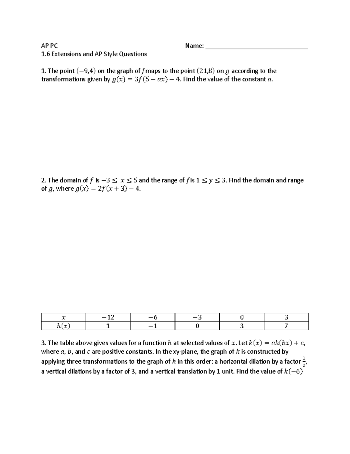 AP PC 1.6 Transformations Extension and Function Analysis - Studocu
