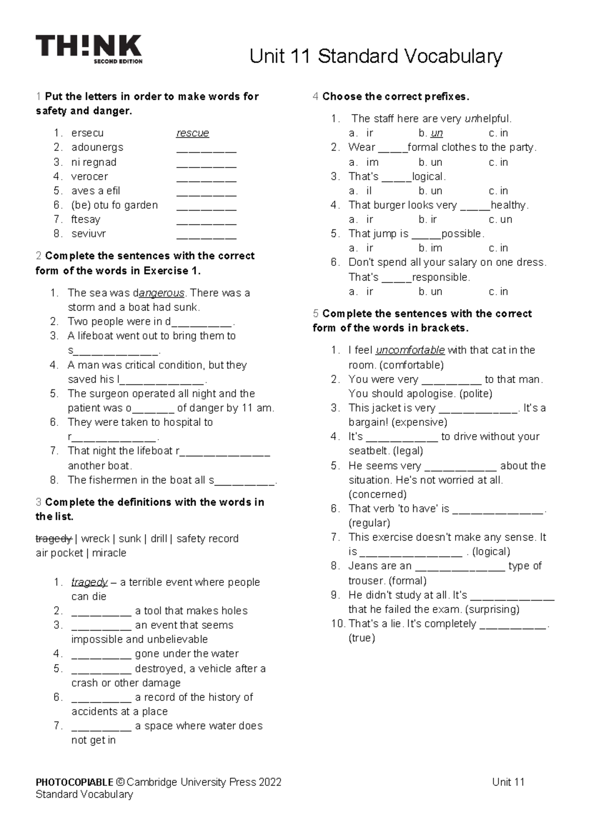 Thk2e Br E L3 Vocabulary: Unit 11 Safety and Danger Terms - Studocu