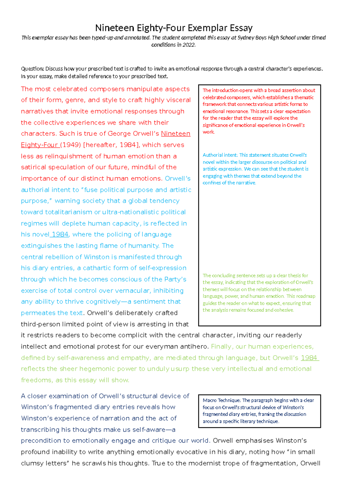 1984 Exemplar typed Trial 2022 - Nineteen Eighty-Four Exemplar Essay ...