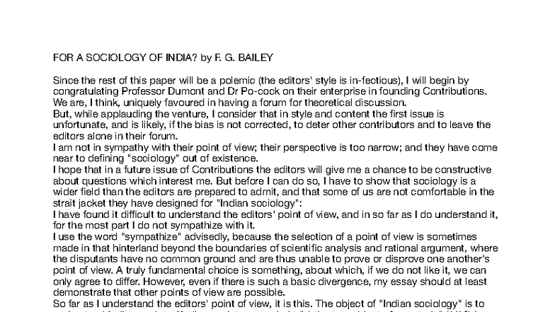 Sociology of India: A Critical Analysis of F.G. Bailey's Perspective ...