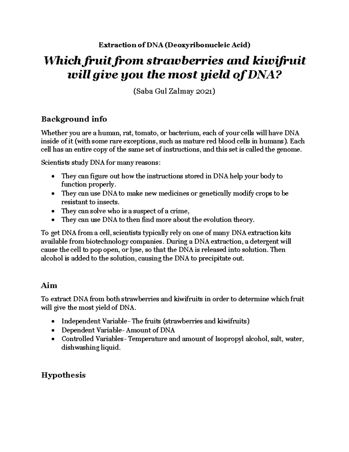 Biology AOS 3 Report: DNA Extraction from Strawberries & Kiwifruit ...