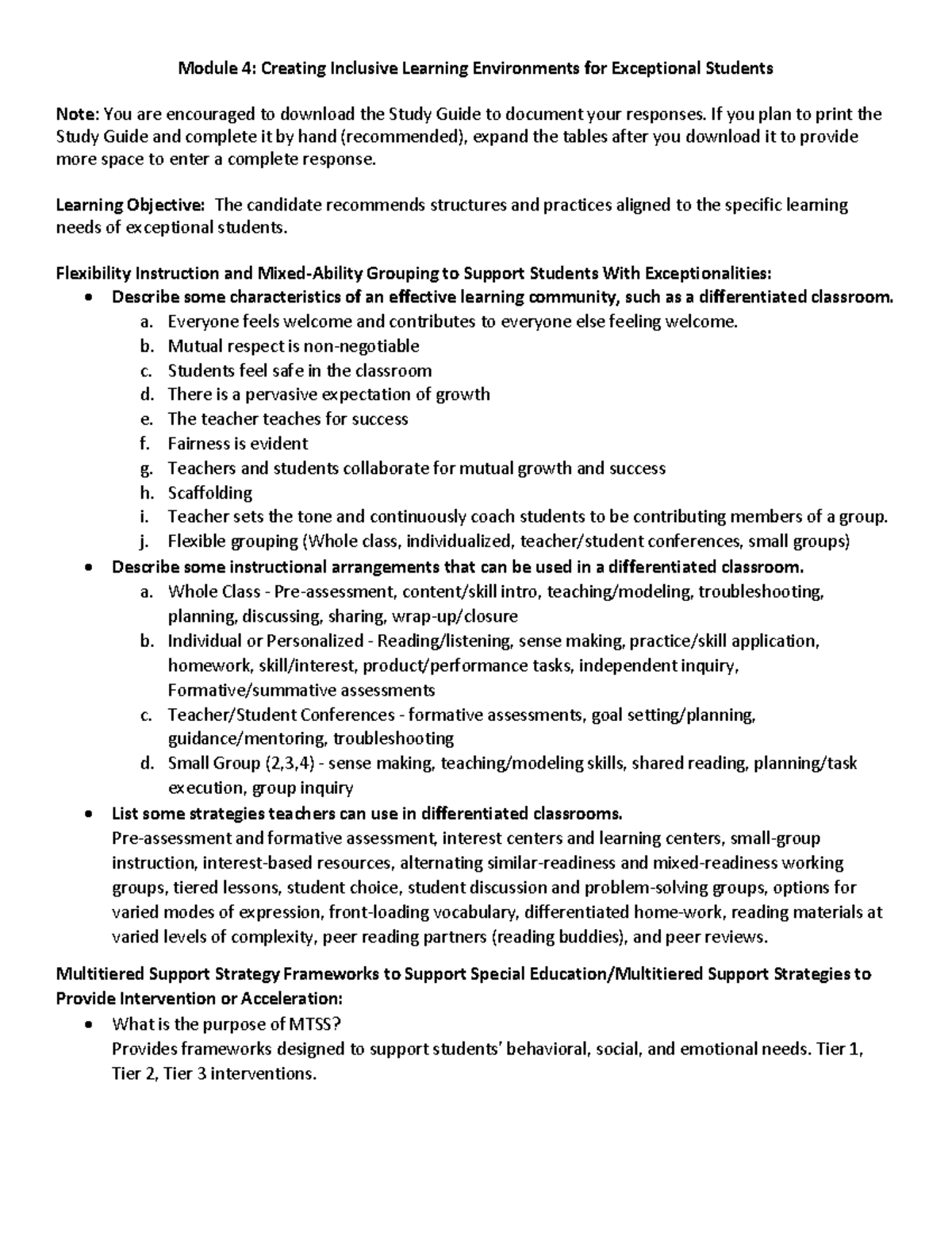 D096 Module 4 study guide: Creating inclusive learning environments ...