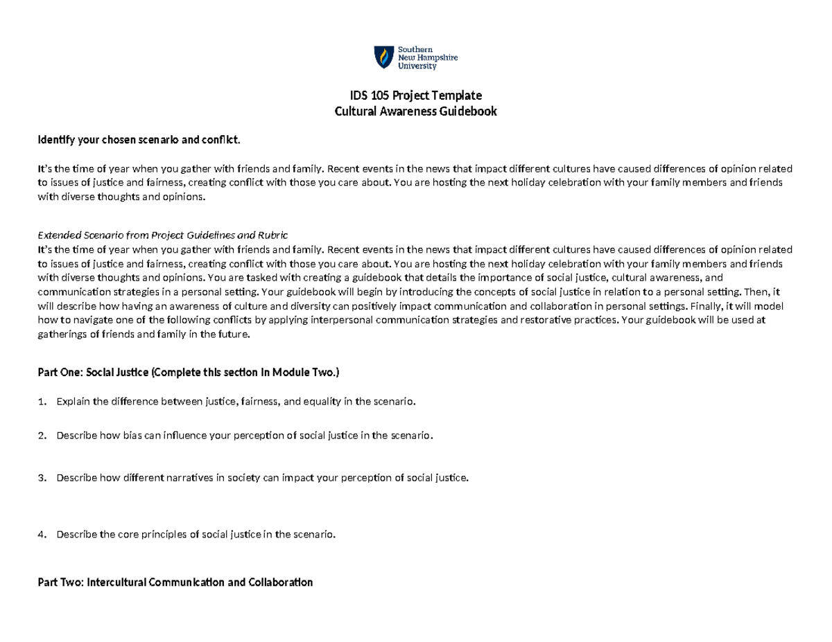 IDS 105 Cultural Awareness Guidebook Project Template - Studocu