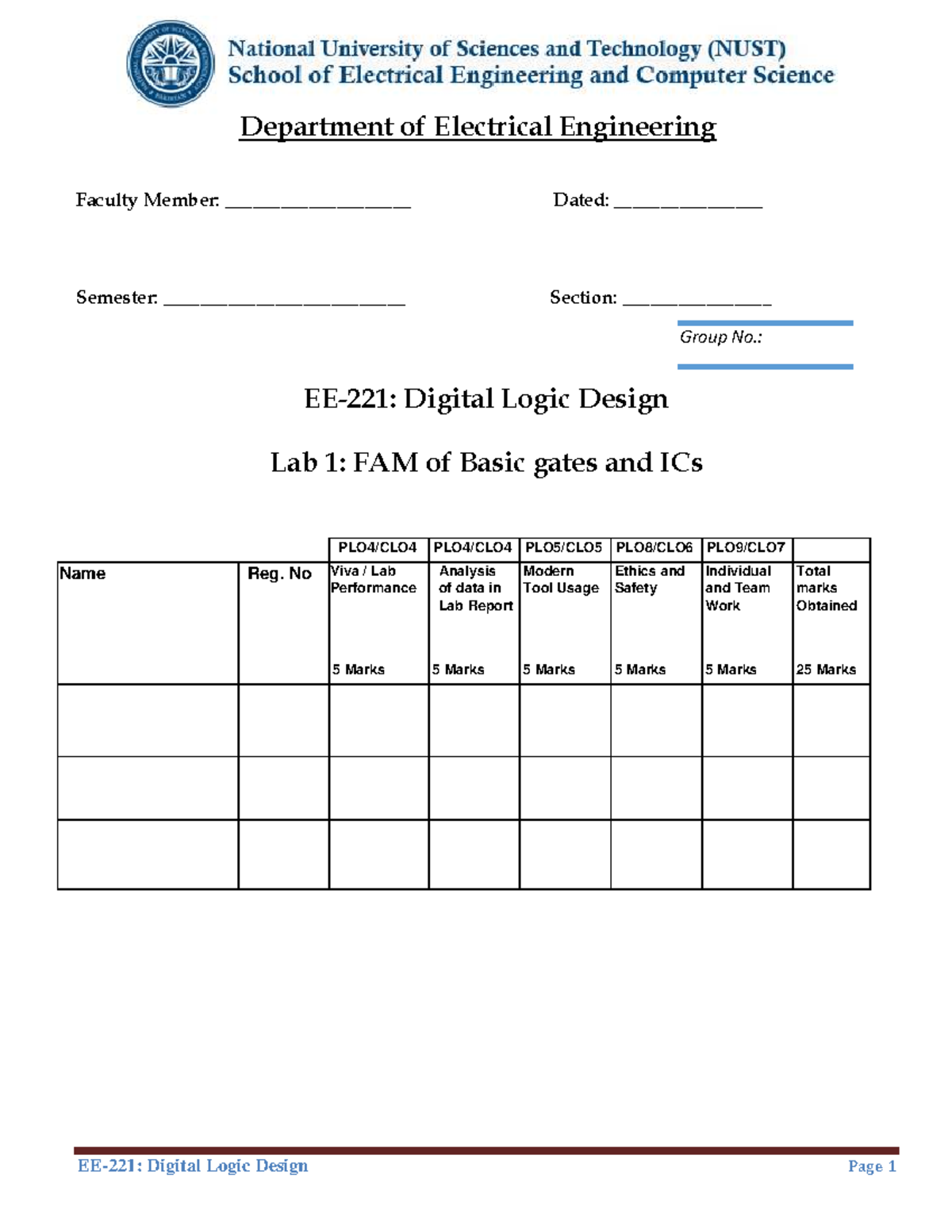 Digital Logic Design Lab 01: Basic Gates & ICs Familiarization - Studocu