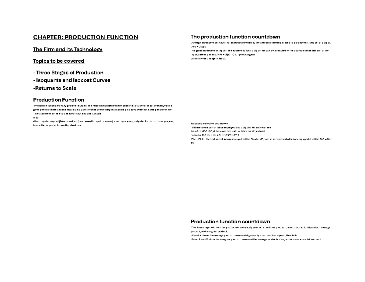 CHAPTER: PRODUCTION FUNCTION (ECO 101) - Understanding Firm Technology ...