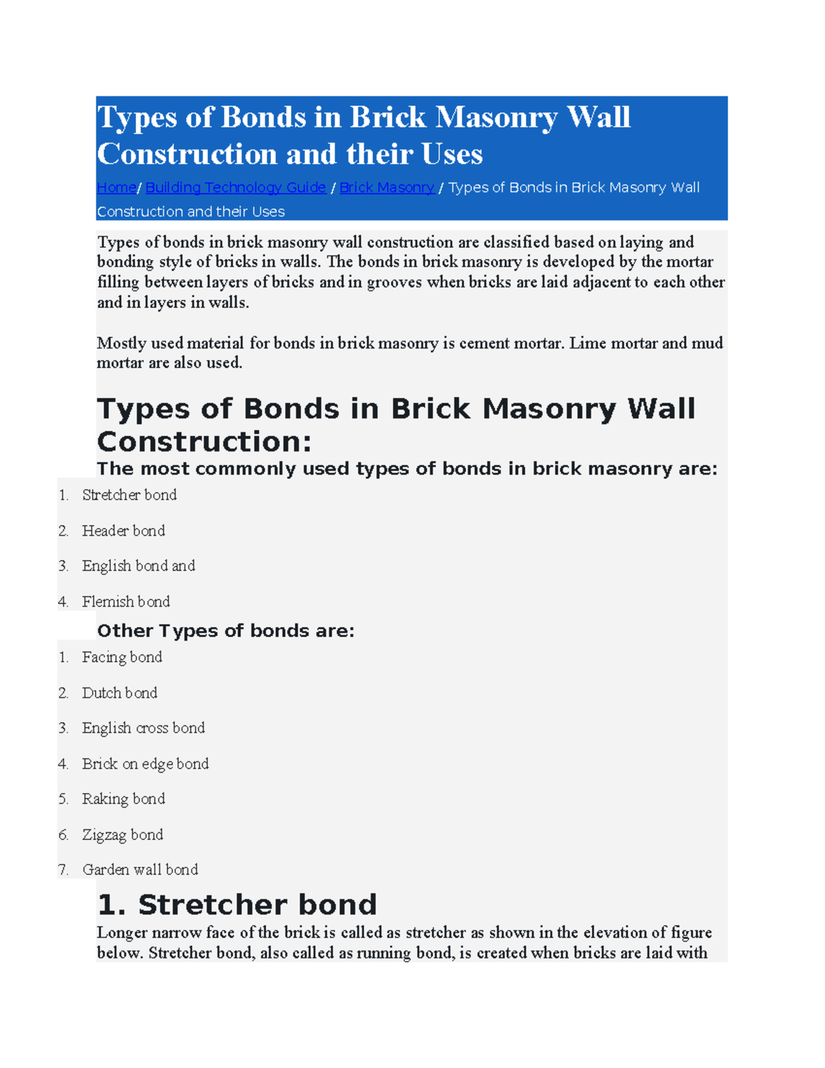 Types of Bonds in Brick Masonry: A Comprehensive Guide - Studocu