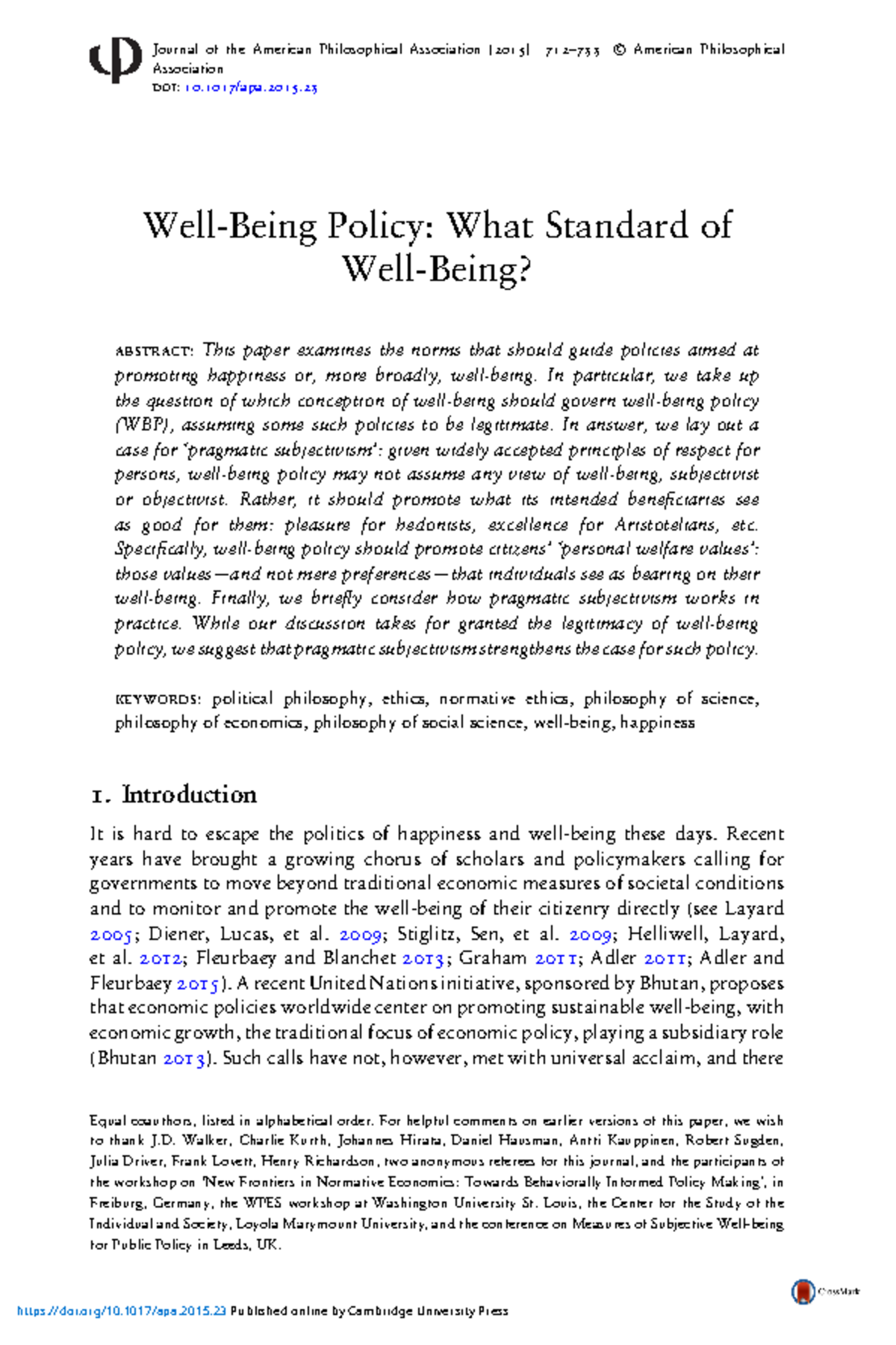 Well-being-policy-what-standard-of-well-being - Journal of the American ...