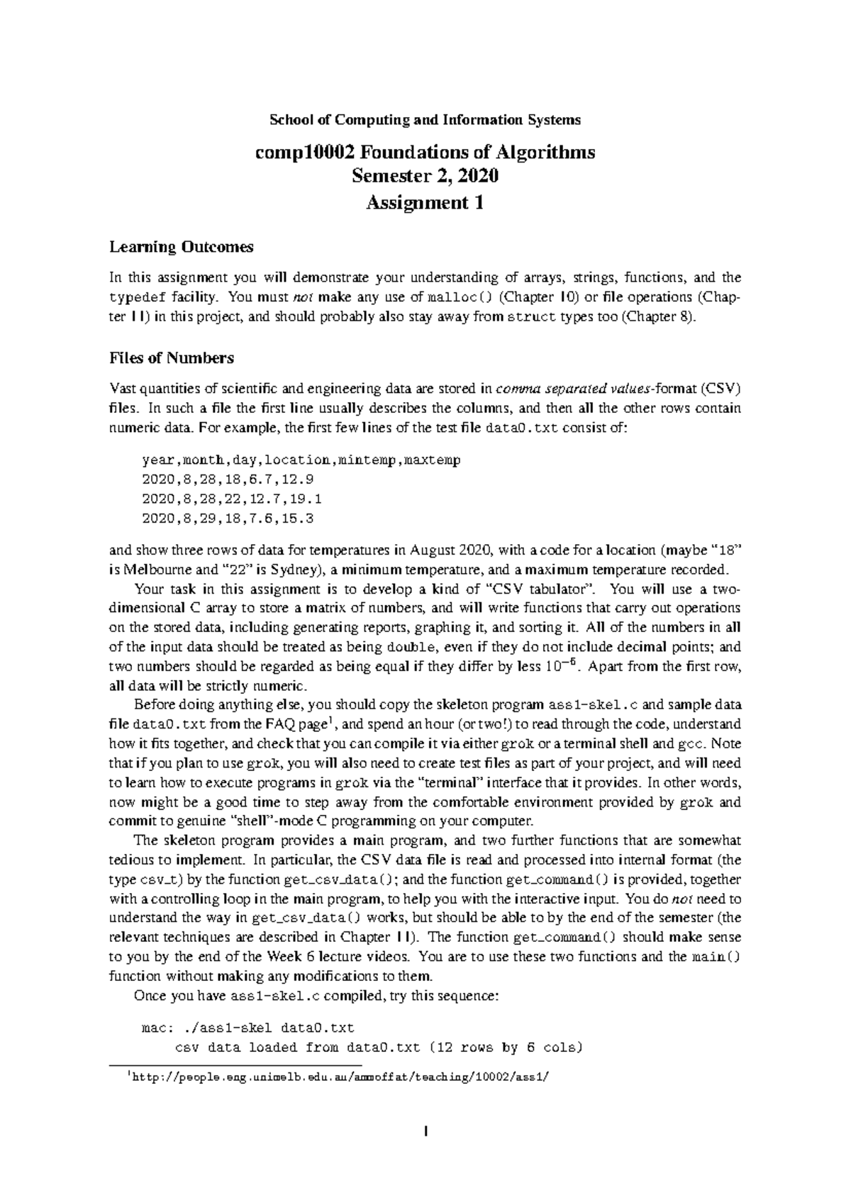 Assignment 1 - Ass1 - School of Computing and Information Systems ...