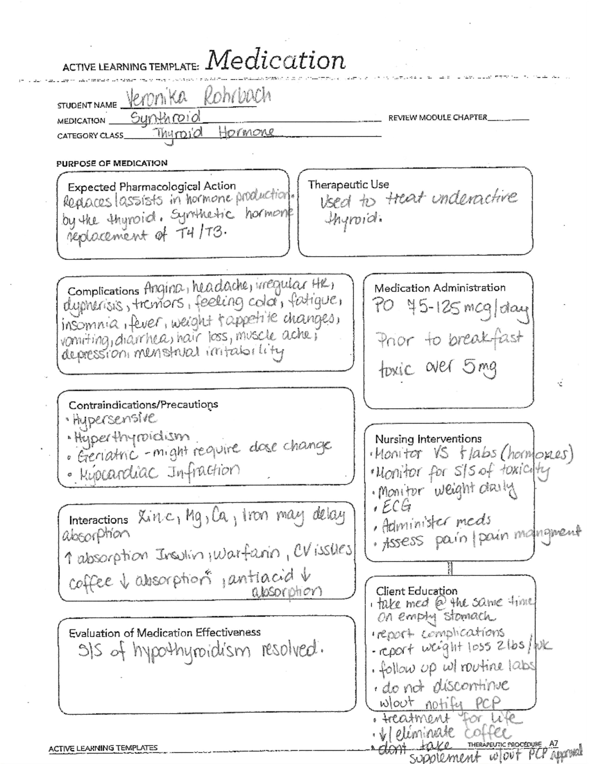 Synthroid Medication Review - ATI Active Learning Template - Studocu