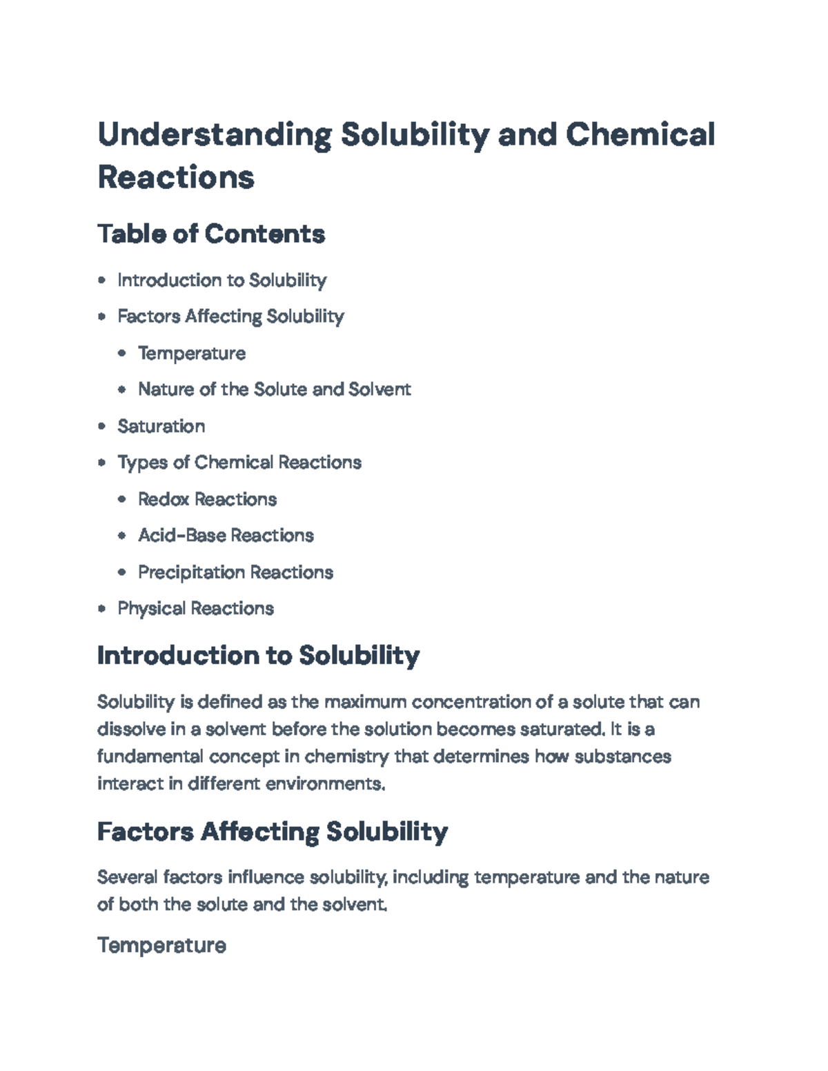 Understanding Solubility and Chemical Reactions - Concepts and Types ...