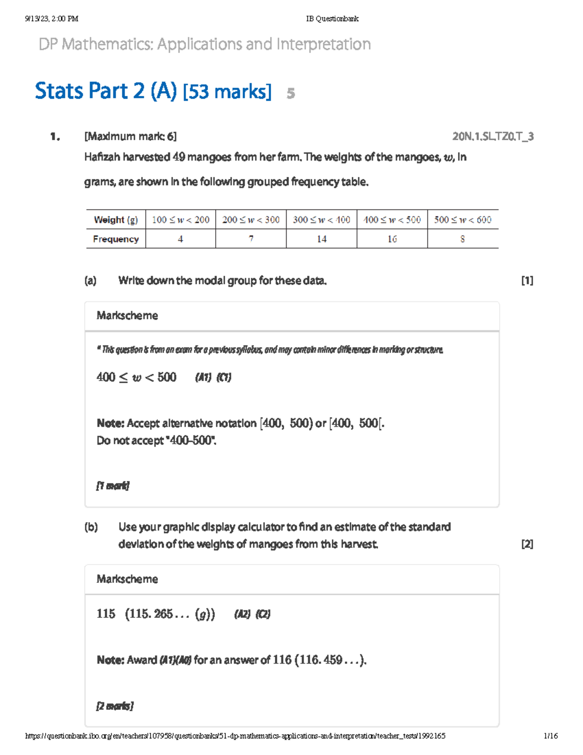 Stats Part 2 Answer Key - DP Mathematics AI & Interpretation - Studocu