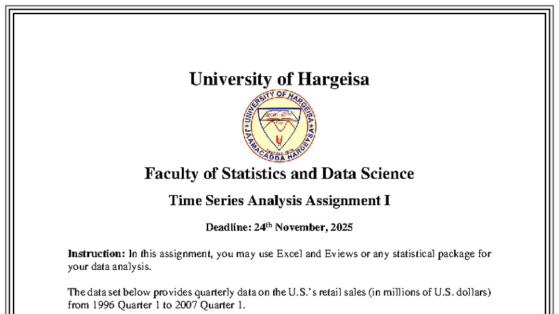 Time Series Analysis Assignment I - STAT 101 - Studocu