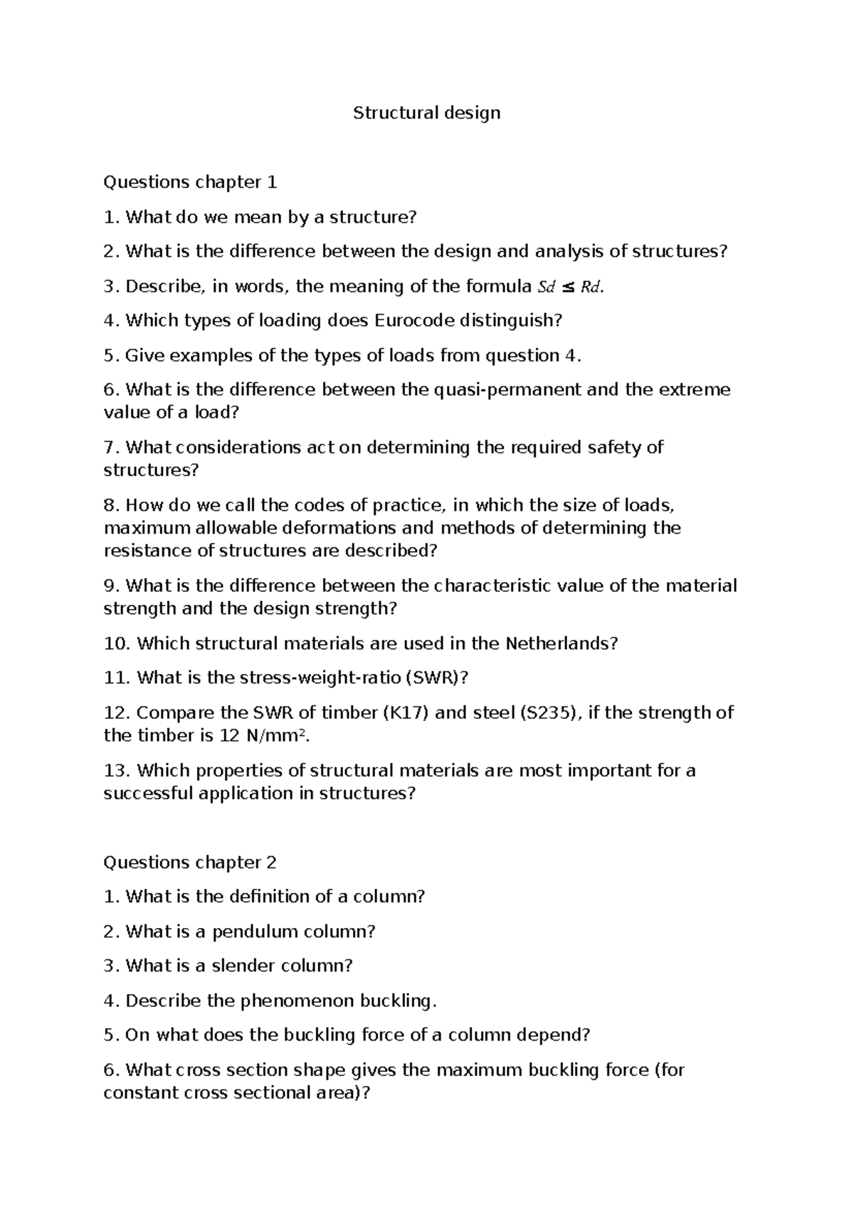 Structural Design Questions: Key Concepts and Principles - Studeersnel