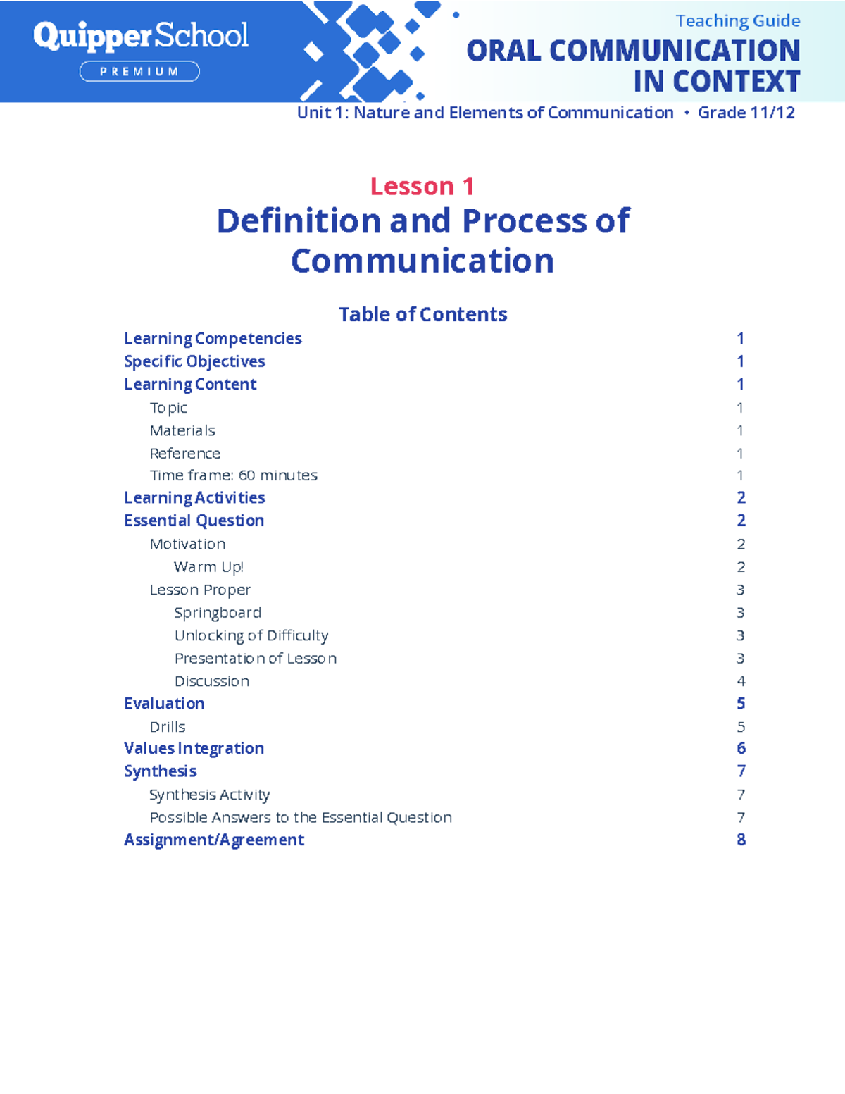 Oral Communication (EN11/12OC) Unit 1 Lesson 1: Defining Communication ...