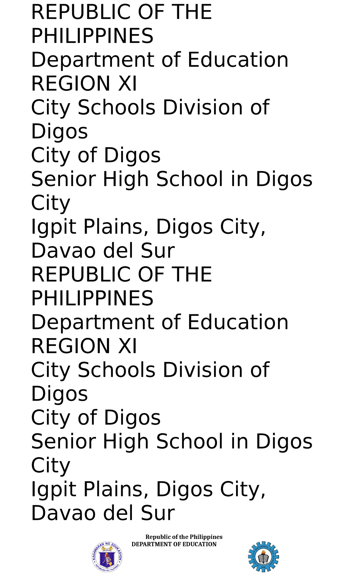 Excuse letter intramurals - REPUBLIC OF THE PHILIPPINES Department of ...