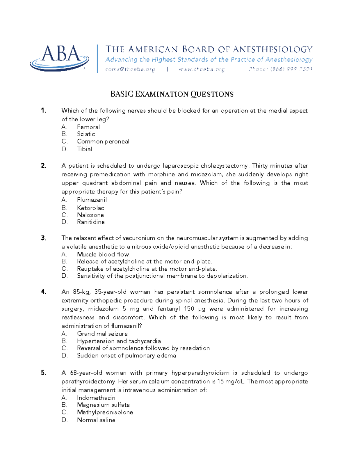 BASIC Exam Questions: Key Concepts and Practice (Anesthesia) - Studocu