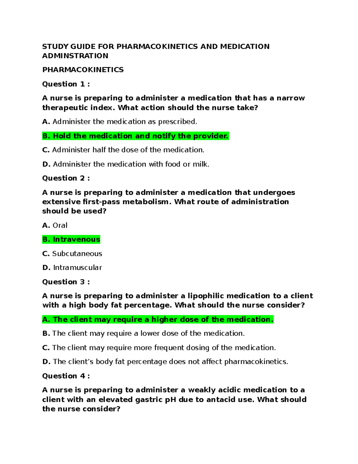 Pharmacokinetics & Medication Administration Study Guide (NUR 101 ...