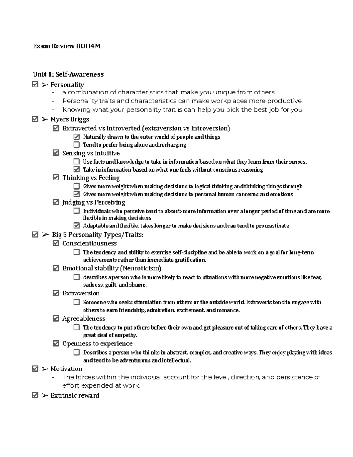 BOH4M Business Leadership Final Exam Review Notes - Studocu