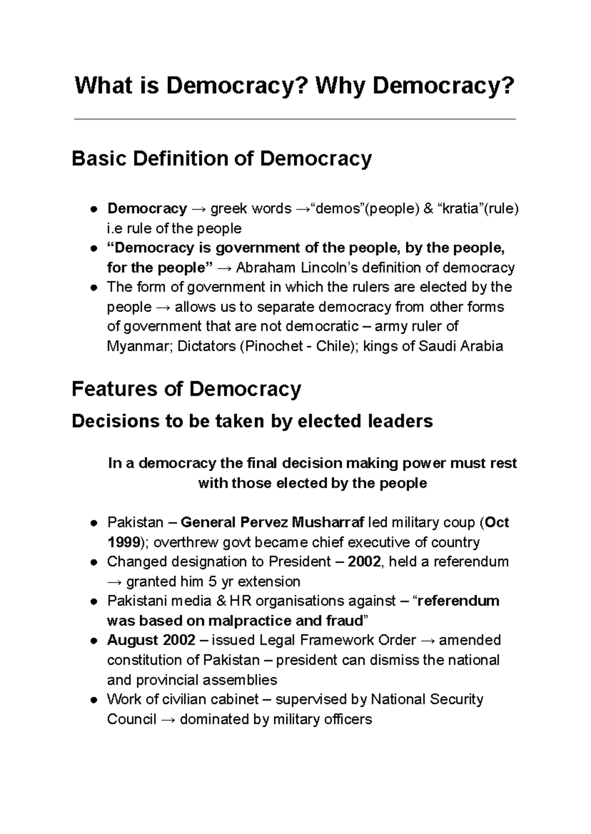 Democracy Explained: Key Features and Arguments for/Against - Studocu